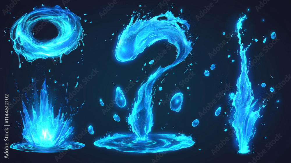 Cartoon sprite sheet of water tornado animation set on dark background ...