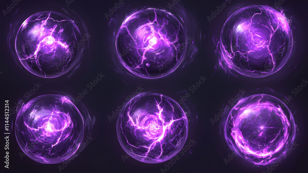Magic electric lightning ball animation sprite for game vector design ...