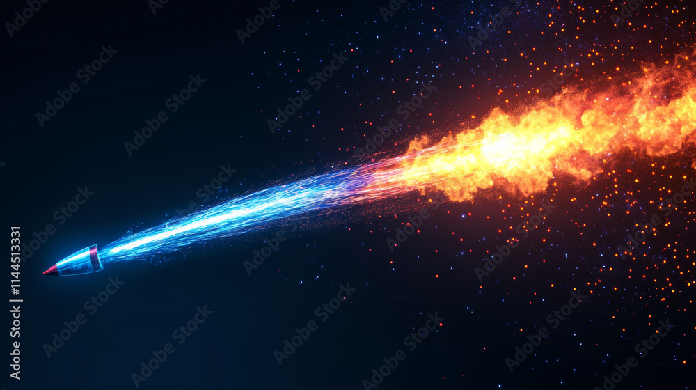 Rocket or comet fire trail and flame vector effect. Jet engine speed ...