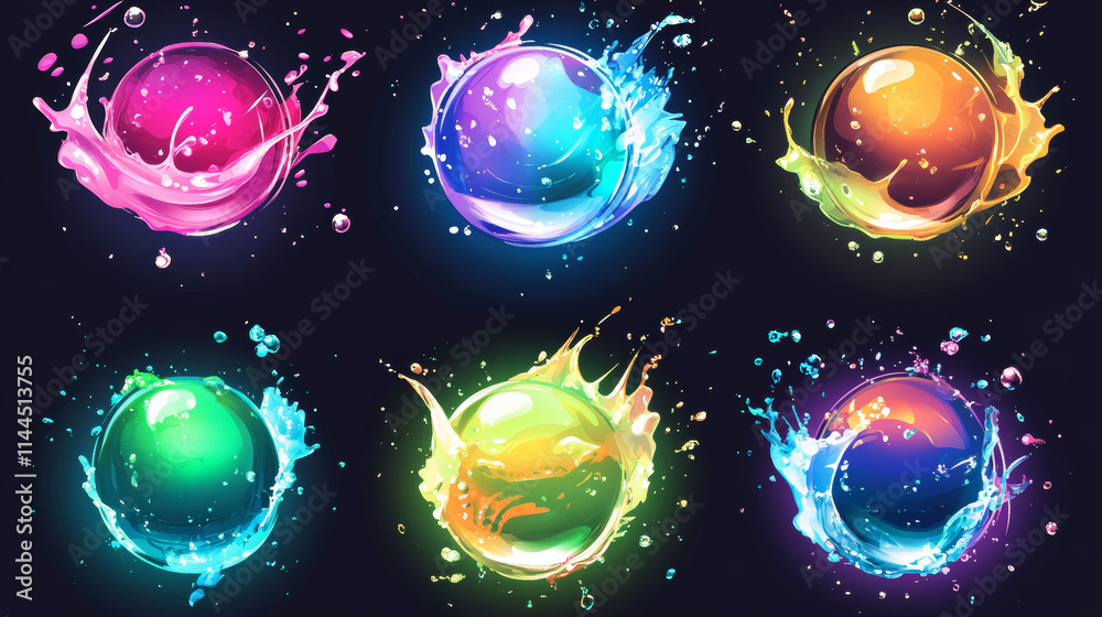 Soap bubble burst sprites for game or animation. Vector storyboard of ...