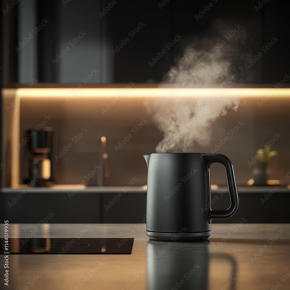 Sleek Electric Kettle Steaming Modern Kitchen Counter Contemporary ...