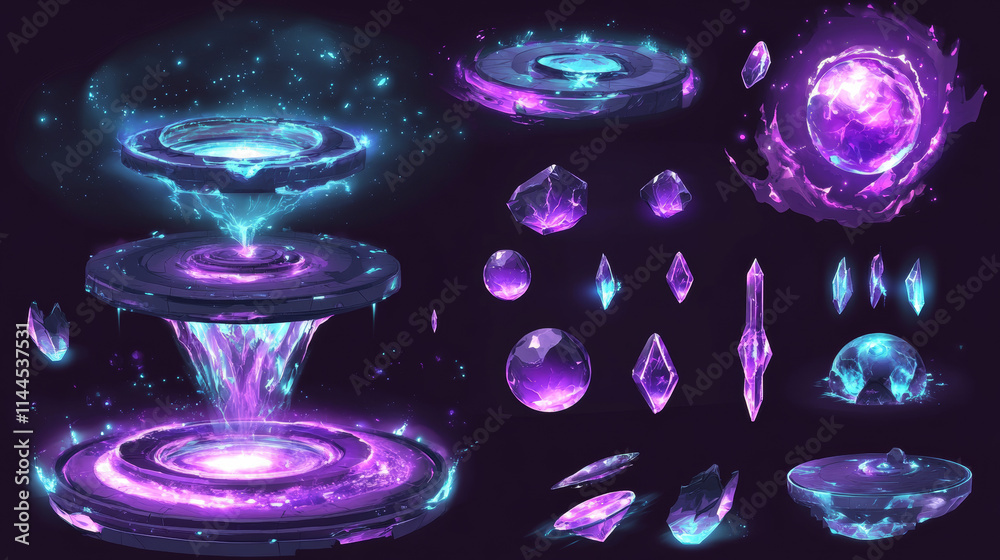 Stock-Illustration „Game ui elements set for space design. Cartoon ...