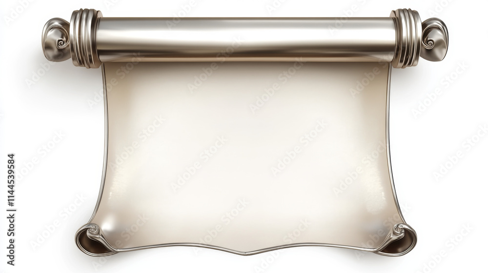 Silver scroll paper set, banner vector illustration isolated on transparent background. Royal ...