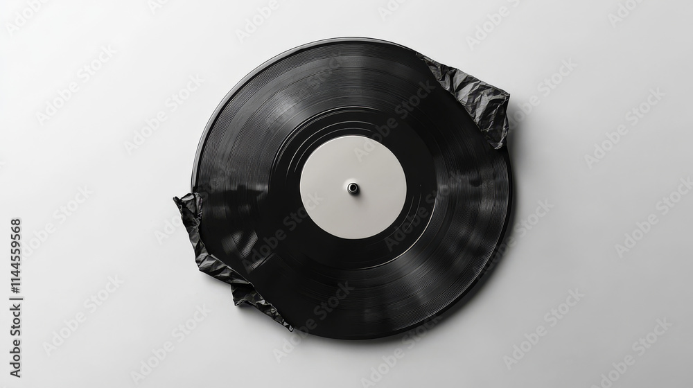Plastic vinyl album cover wrap texture overlay frame. Torn music record ...