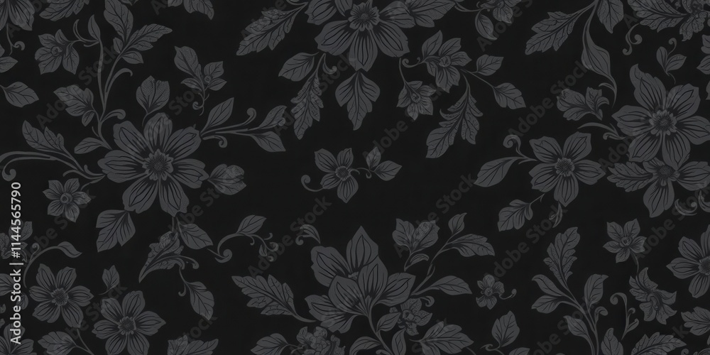 Abstract charcoal seamless floral wallpaper with intricate botanical ...