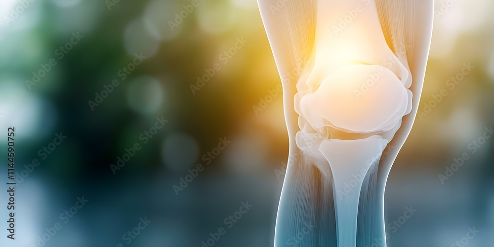 A close-up view of a human knee joint, highlighting its anatomy with a ...