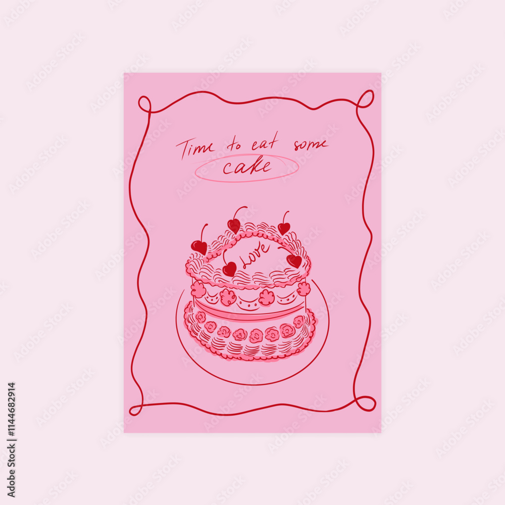 Minimalist hand drawn cake poster for wall art. Girly bakery sweet ...