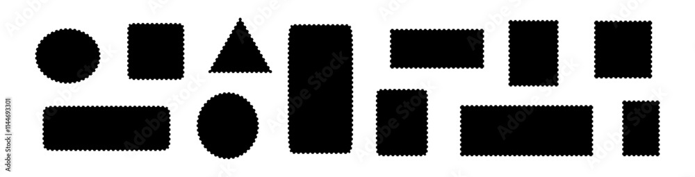 Perforated postage stamp frame with rectangular edges and postmark ...