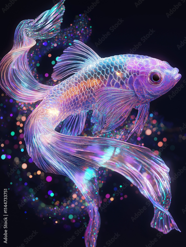fractal abstract neon betta fish Stock Illustration | Adobe Stock
