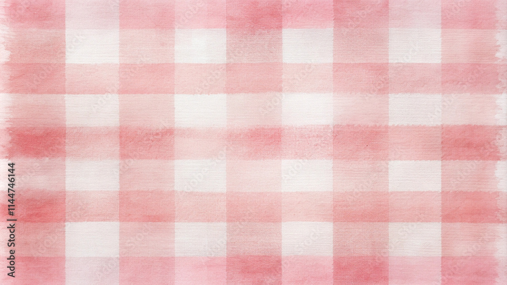 Watercolor gingham background with soft pink and white checkered ...