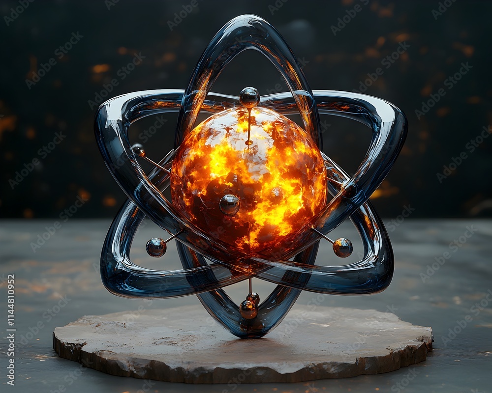 Detailed cutaway model of a technetium atom highlighting its inner ...