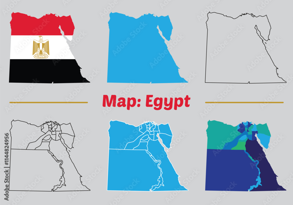 Egypt map set. egypt map - High detailed blue map with counties/regions ...