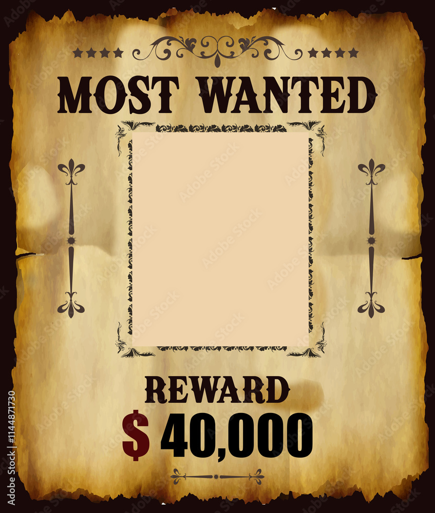 The Western Wanted Poster with Old Style Bold Reward Poster Design ...