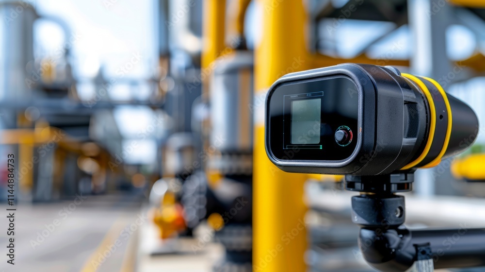 Gas leak detection sensor installed near a gas pipeline, monitoring air ...