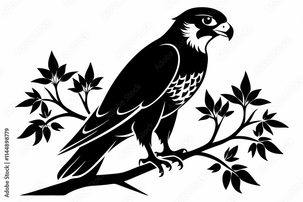 falcon on the tree branch line art silhouette vector illustration Stock ...