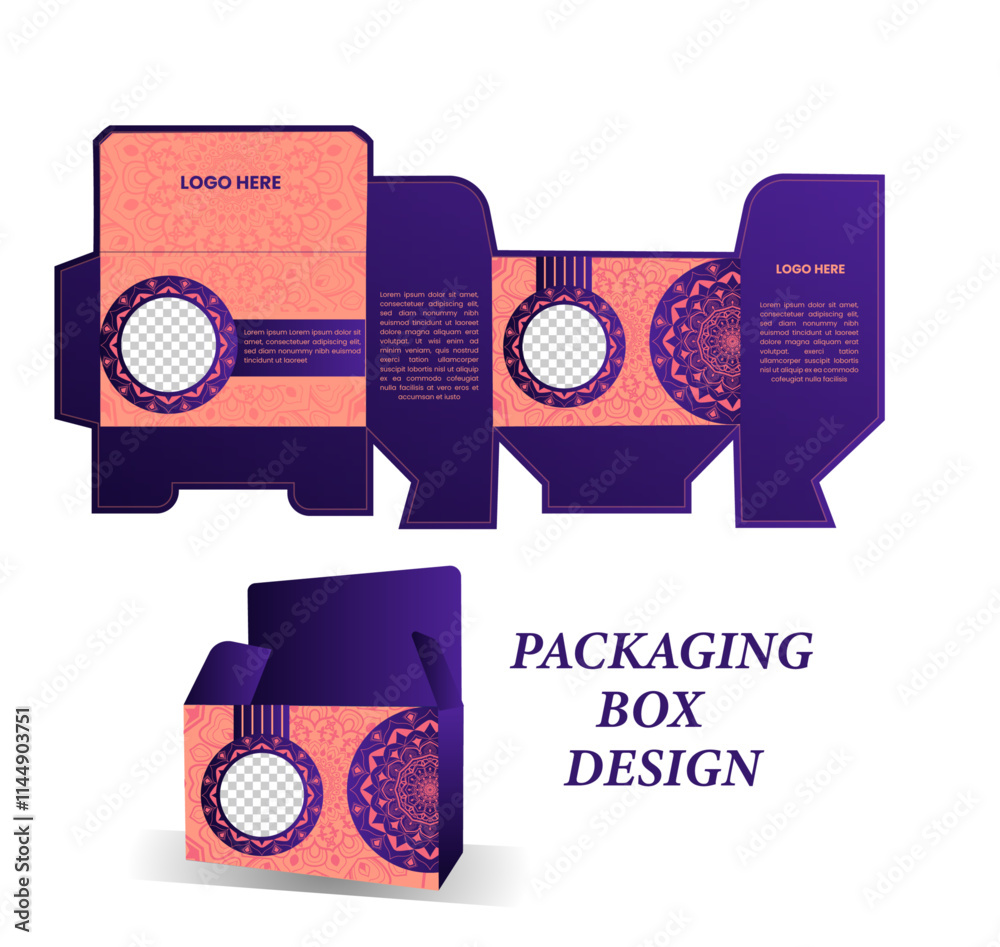 Packaging box design with Box dies line, 3d Box Mockup, icon, frames ...