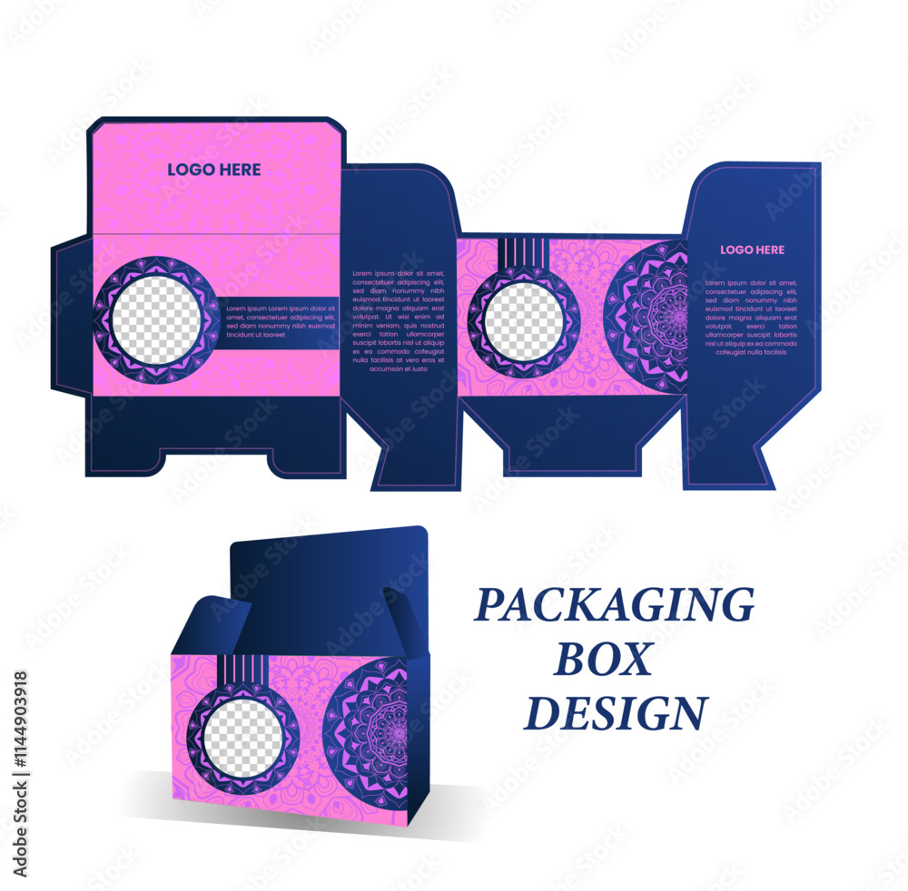 Packaging box design with Box dies line, 3d Box Mockup, icon, frames ...