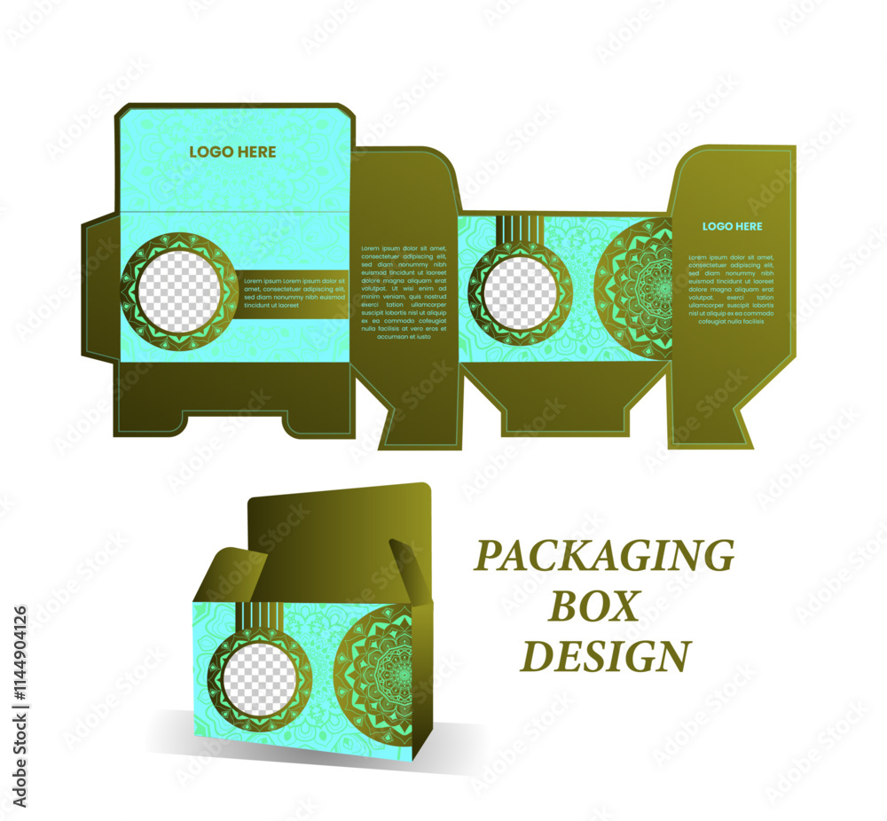 Packaging box design with Box dies line, 3d Box Mockup, icon, frames ...