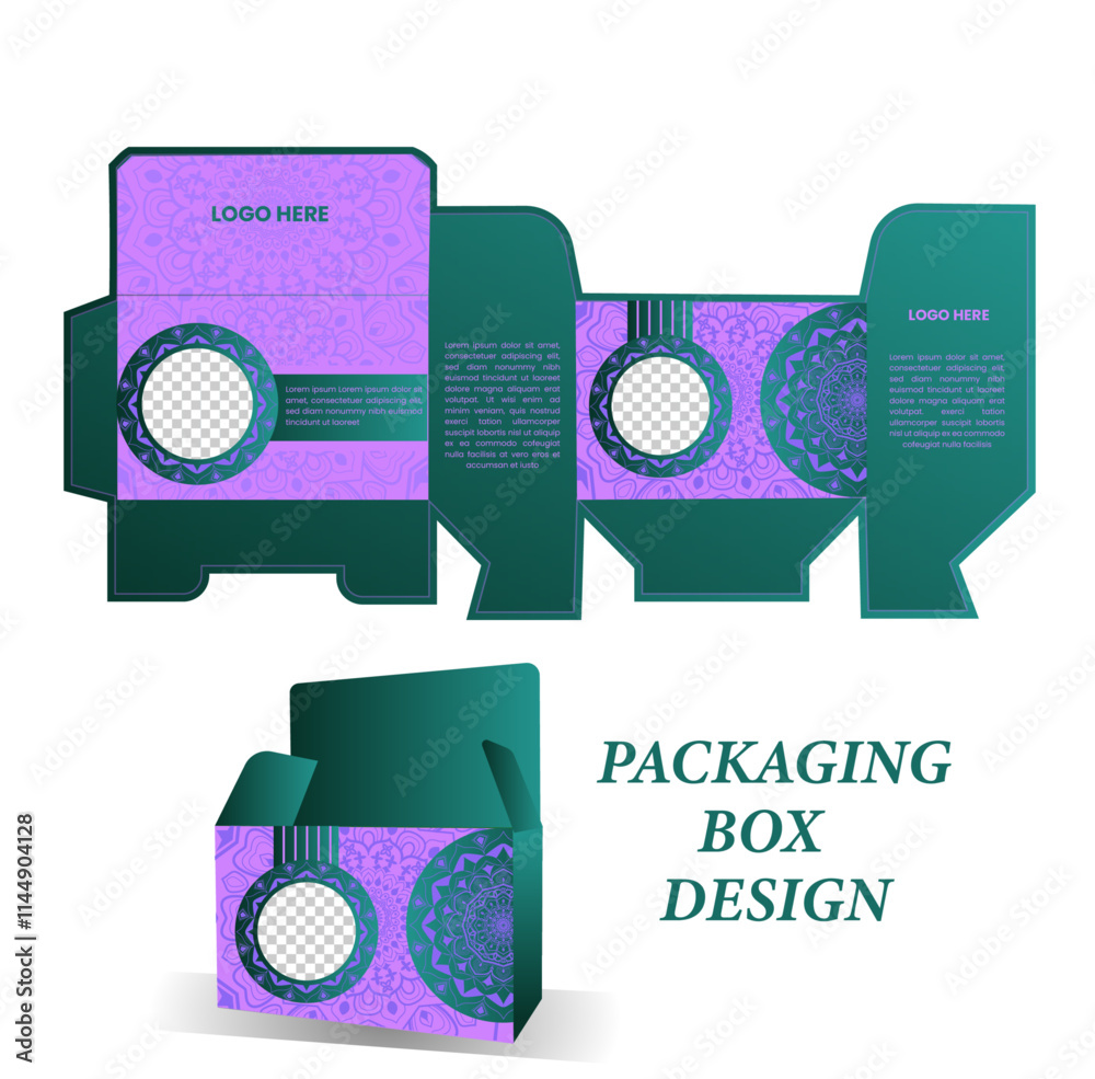 Packaging box design with Box dies line, 3d Box Mockup, icon, frames ...