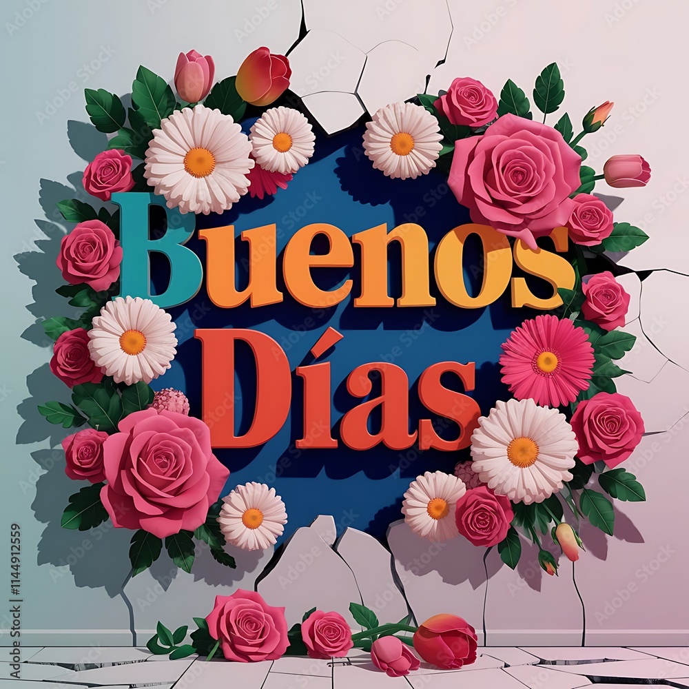 Buenos dias text good morning greetings in Spanish language with ...