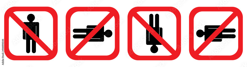 No entry sign. Stop sign. Man stands, people symbol. Prohibitory signs ...