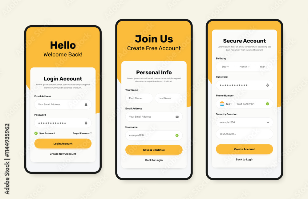 Professional login, signup and account registration form mobile app ...