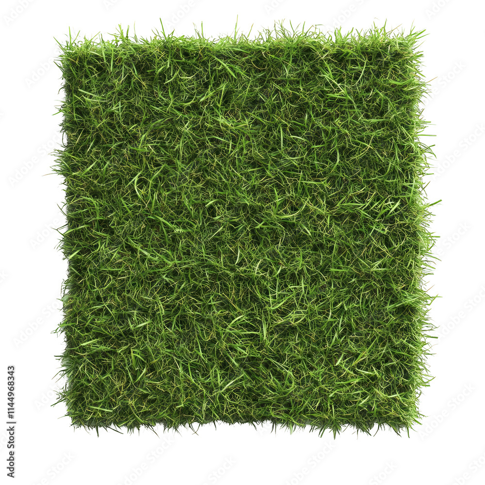Green grass square block isolated on white background nature and ...