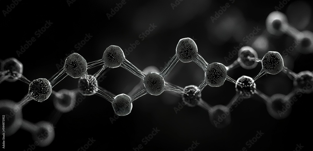 Detailed representation of molecular structures in a black and white ...