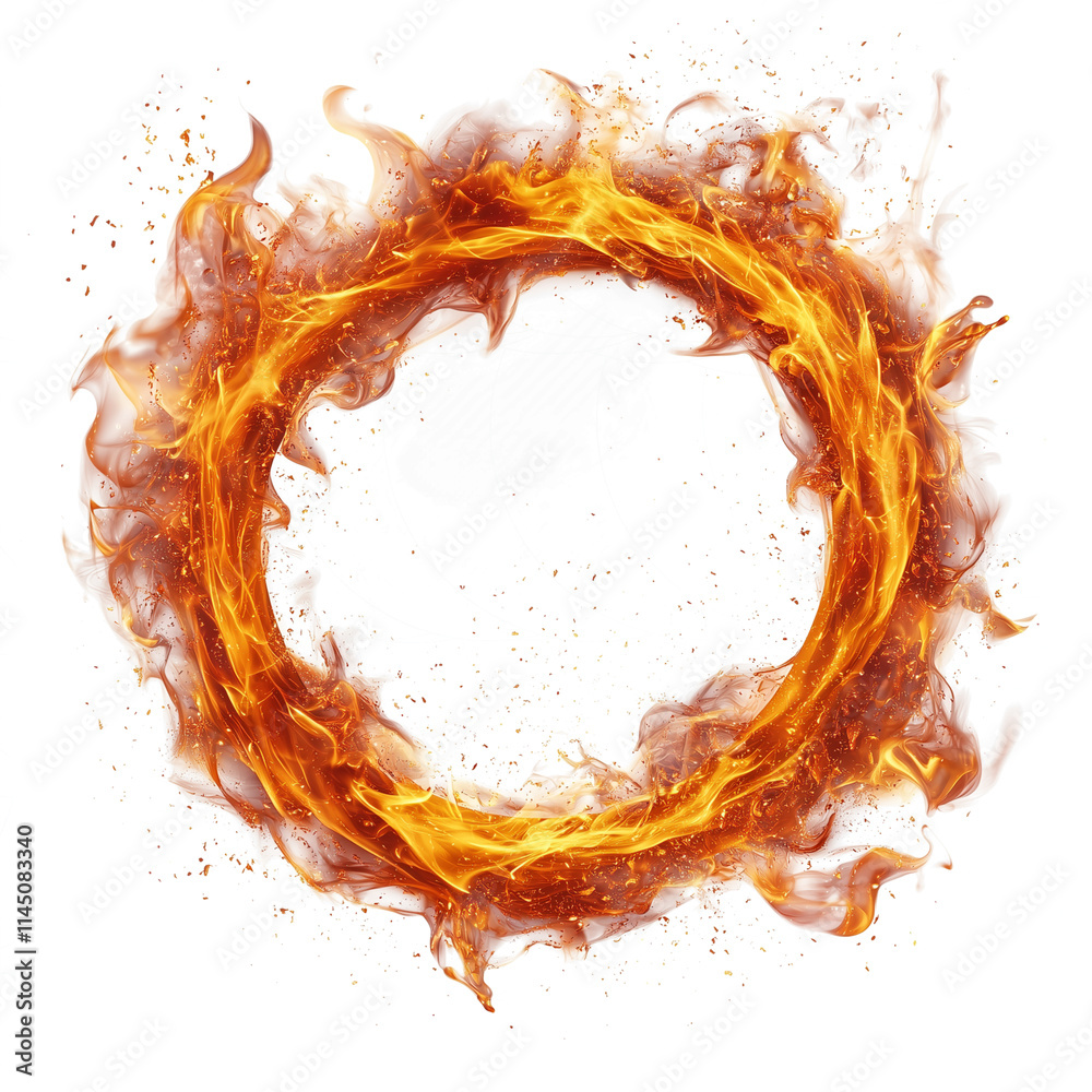 circle frame of fire flames with sparks isolated on transparent ...