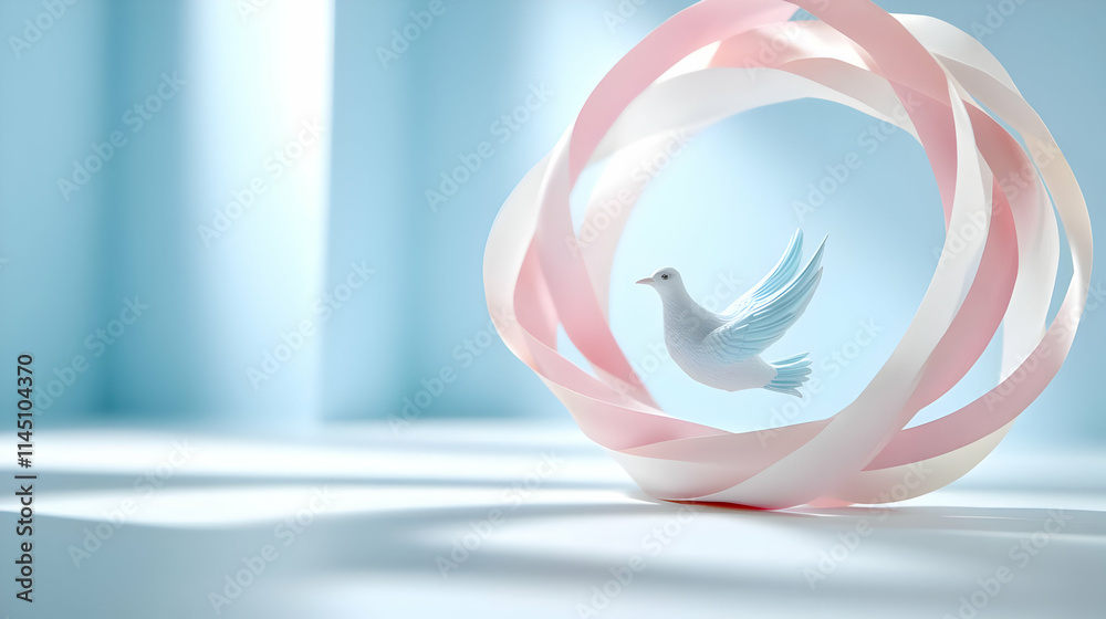 Dove Flies Through Ribbon Circle with Symbolism and Serenity ...