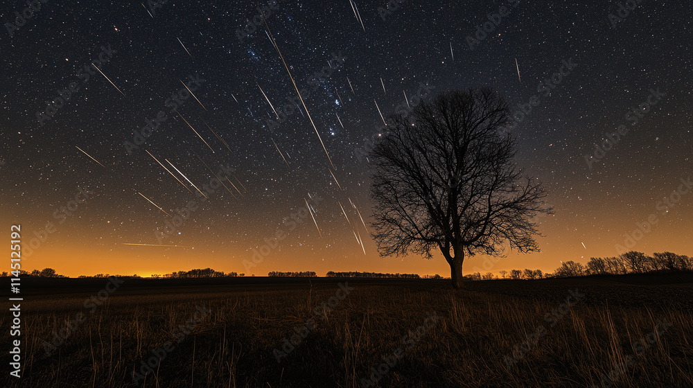 Meteor rain wallpaper depicting night sky, universe with falling stars ...