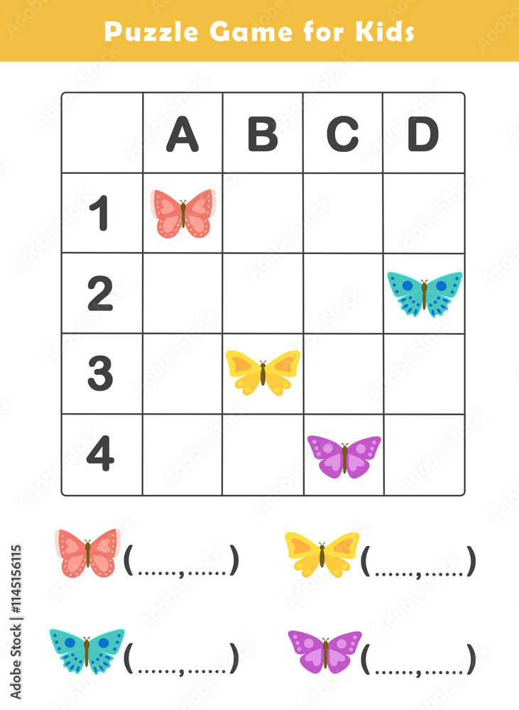 Grid References Worksheet for Kids. Write the coordinates of each ...