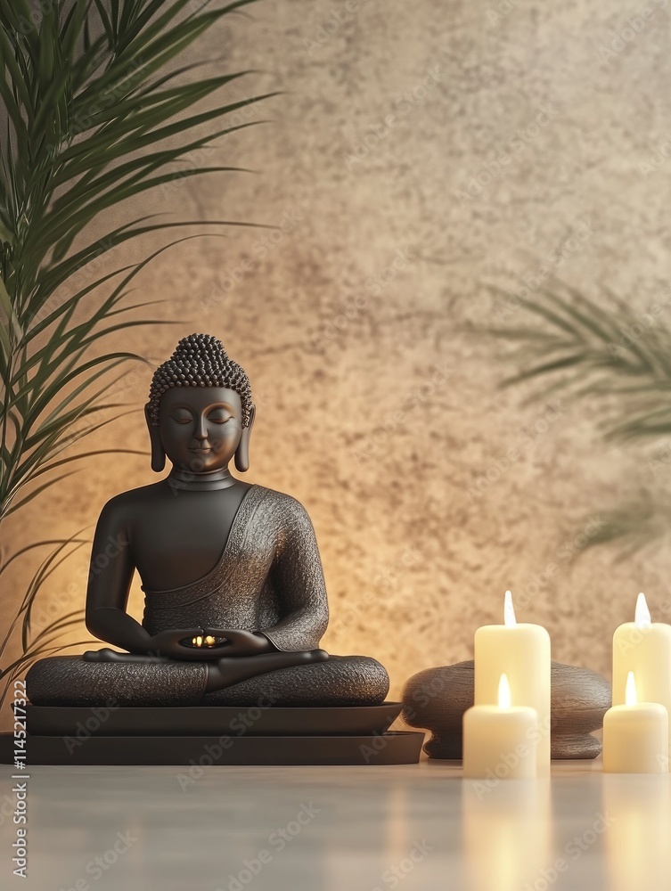 Buddha, candles and relax time background, Poster design, realistic, HD ...