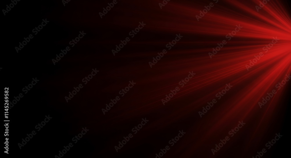 Stunning red light beams radiating, lens flare in a dark background ...