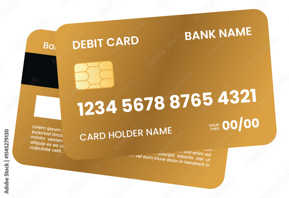 Front and Bottom View of Gold Gradient Debit Card for Payment Method ...