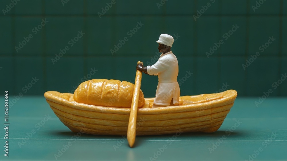 Baker rowing a bread loaf boat bread boat symbolizing bakery artistry ...