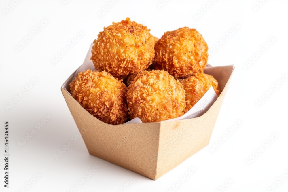 Crispy Golden Breaded Cheese Balls Appetizer in a Cardboard Container ...
