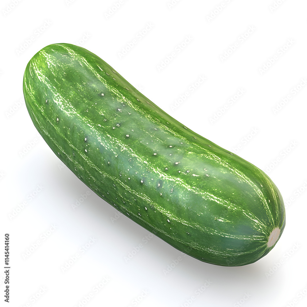 A fresh 3D Cucumber, rotated to show both the smooth sides and bumpy ...
