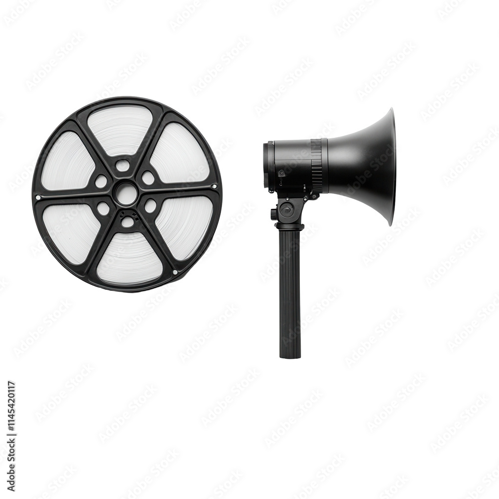 Dynamic action of film reel and megaphone transparent background for ...