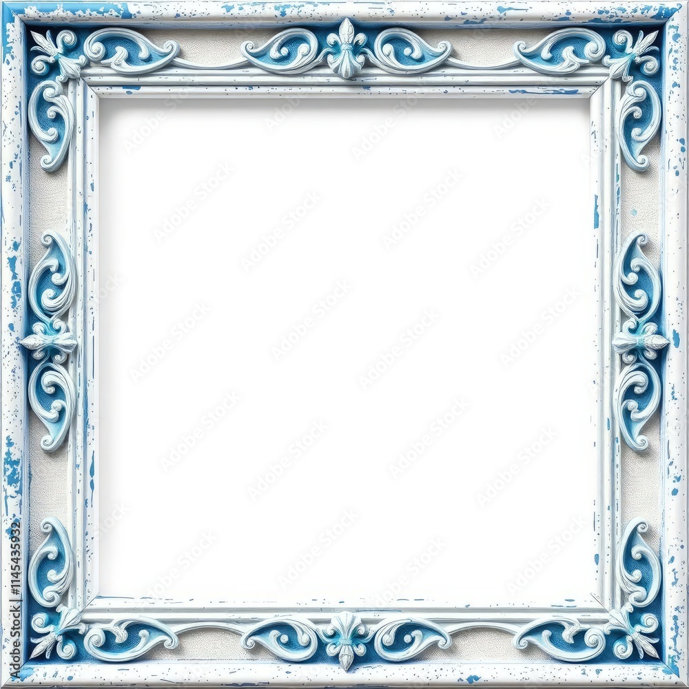 Blue and white textured decorative rectangular frame with free white ...