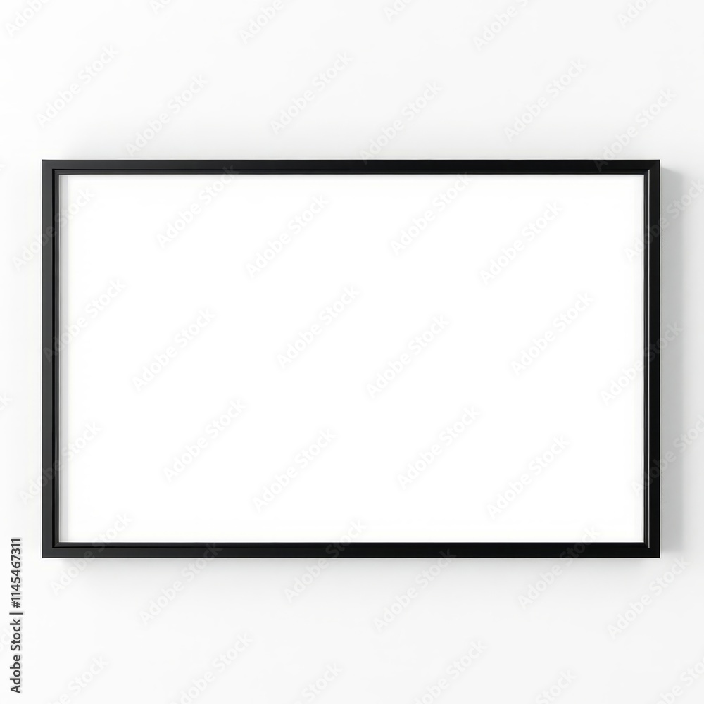 Foto de Stock Blank horizontal frame with black edges mock up on wall ...