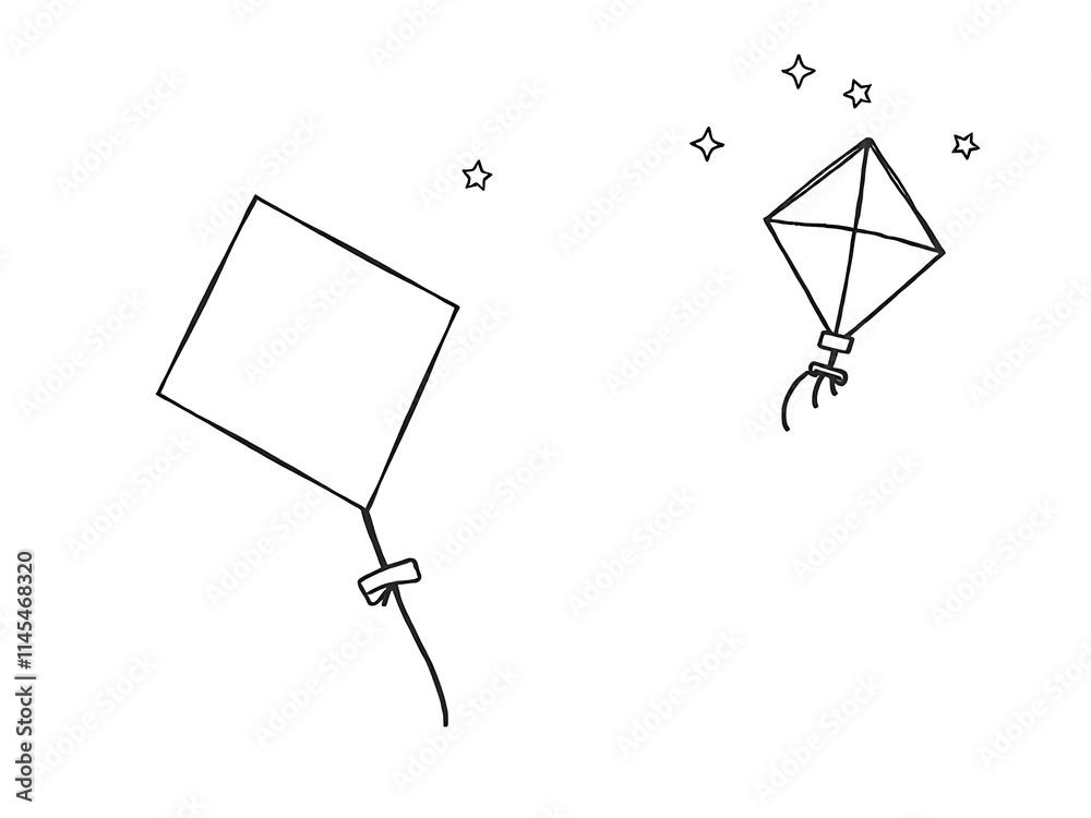 Kites flying playfully hand drawn sketch minimalist vector art. AI ...