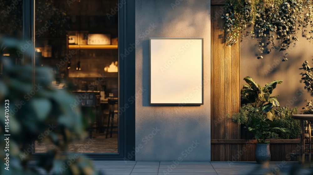 Blank Signboard Mockup: A modern restaurant facade featuring a blank ...