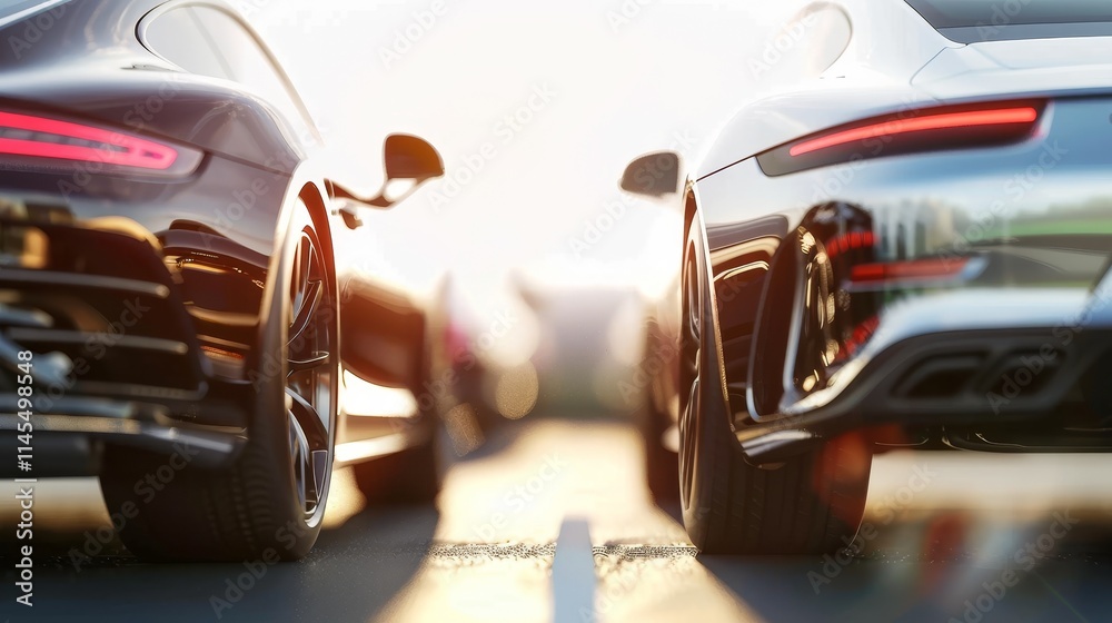 Sleek modern car seamlessly merging with another on futuristic highway ...