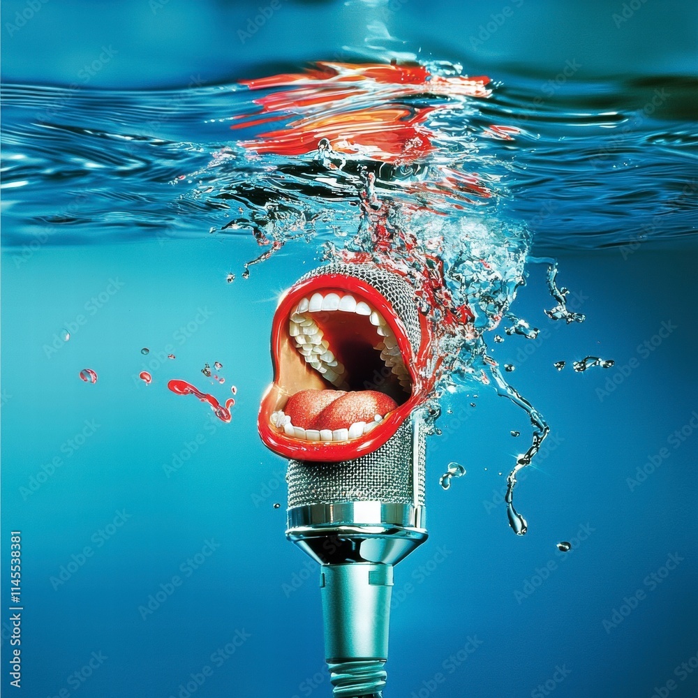 Underwater Microphone with Open Mouth Stock Illustration | Adobe Stock