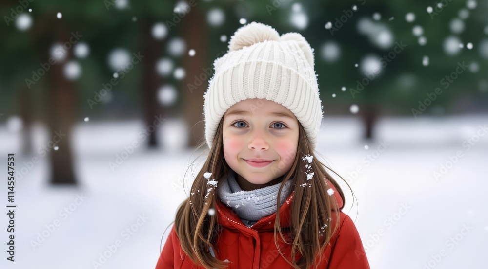 Adorable little girl having fun in beautiful winter park during ...