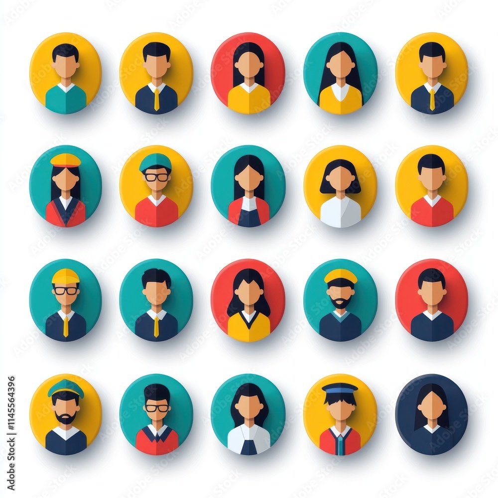 Collection of Diverse Flat-Style Avatar Icons Featuring Male and Female ...