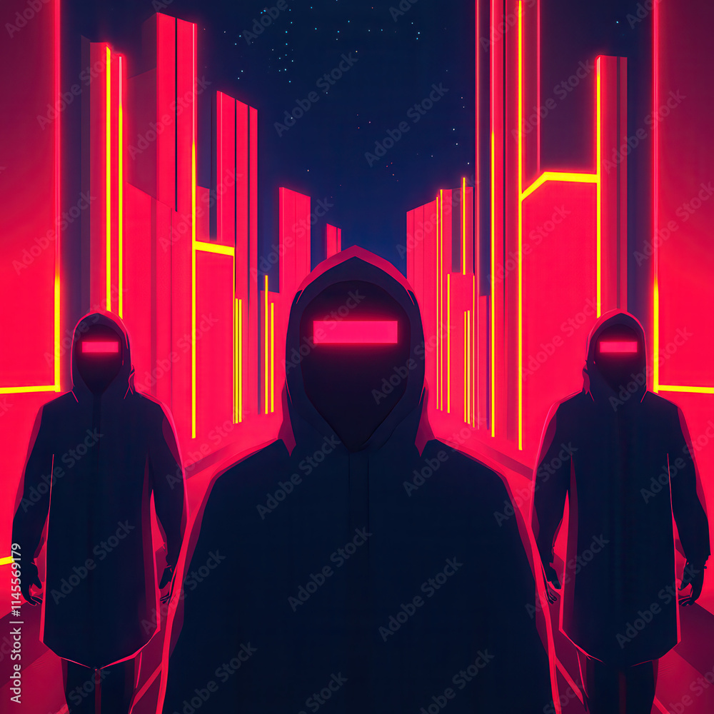 Scammer crime online concept. Scam artists in a dark futuristic ...