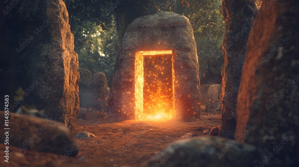 Mysterious portal opening at ancient stone circle enchanted forest ...