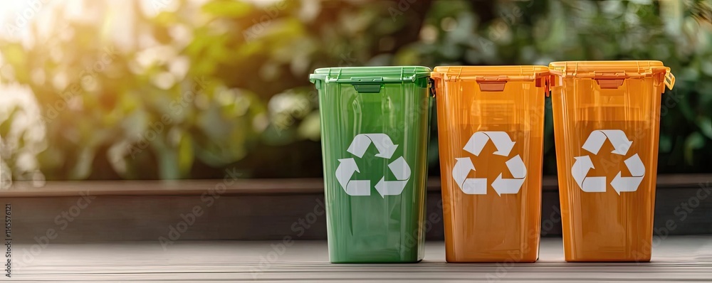 Net zero sustainability concept. Colorful recycling bins promoting eco ...